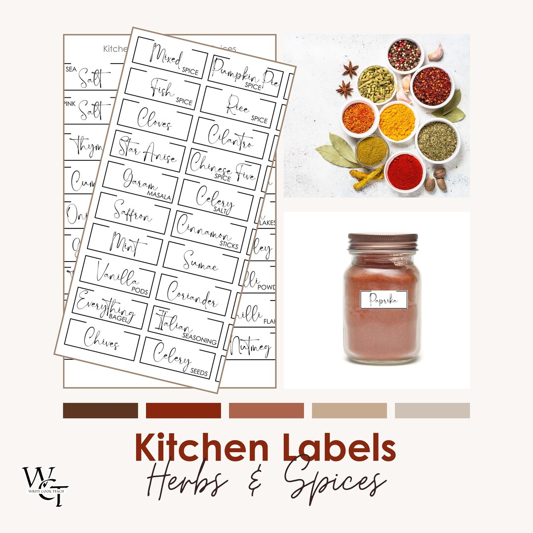 Kitchen Labels Herbs & Spices Printable Set Home Organization Labels ...