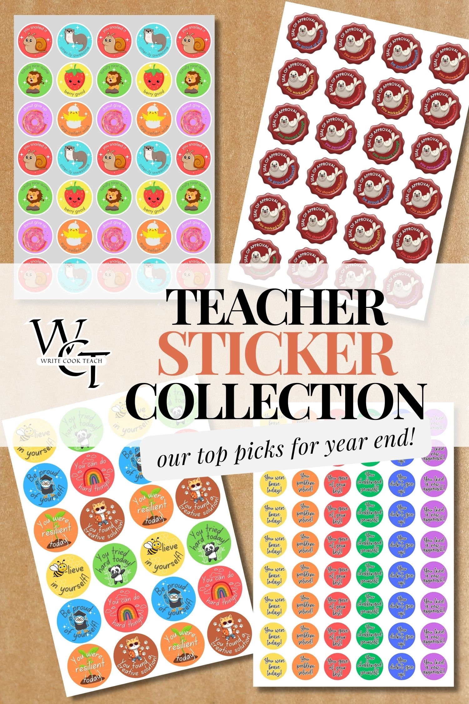 Teacher Sticker Collection Set of 4 Pages for Positive Motivation and ...