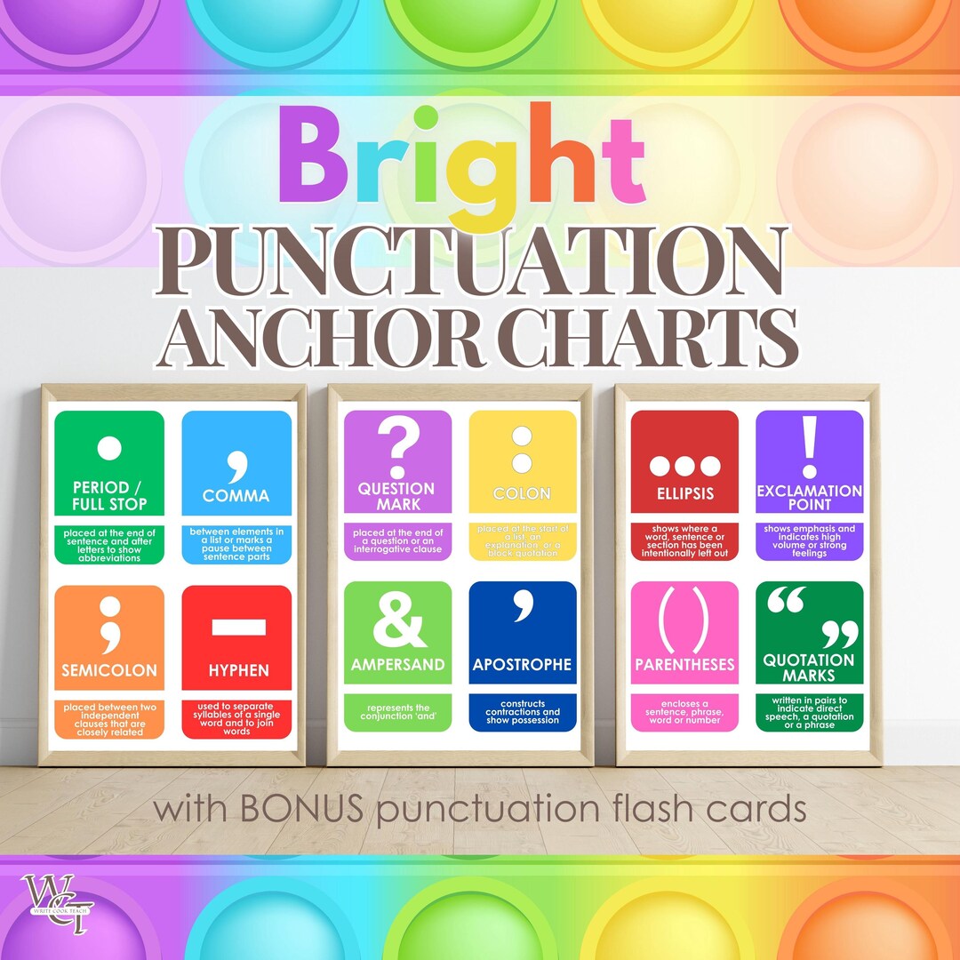 Bright Punctuation Anchor Charts With Bonus Punctuation Flash Cards ...
