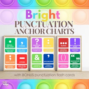 Bright Punctuation Anchor Charts With Bonus Punctuation Flash Cards ...