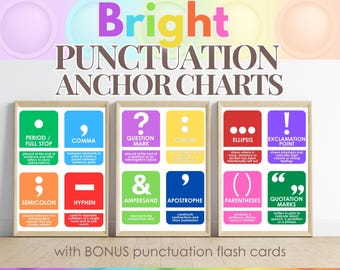 Boho Punctuation Anchor Charts With Bonus Punctuation Flash Cards With ...