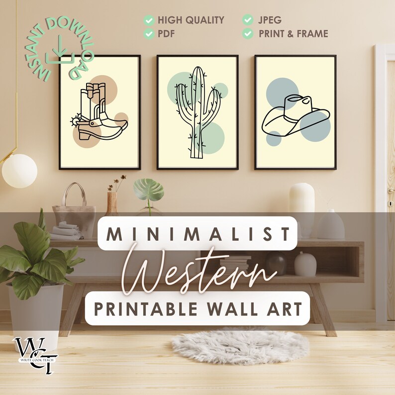 Minimalist Western Cowboy Printable Wall Art Set With Neutral Color ...