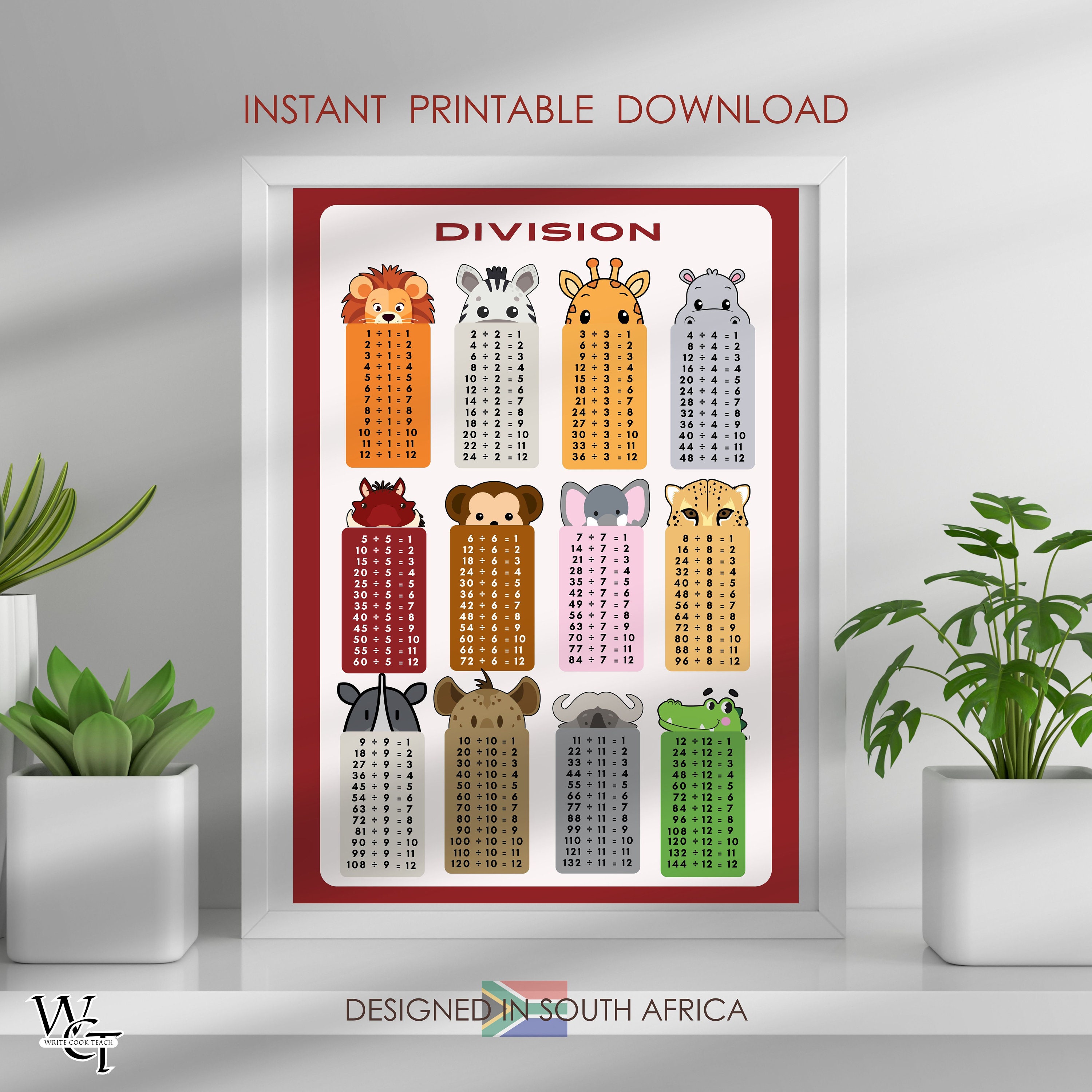 Multiplication & Division Tables Bundle Charts With African Animals ...