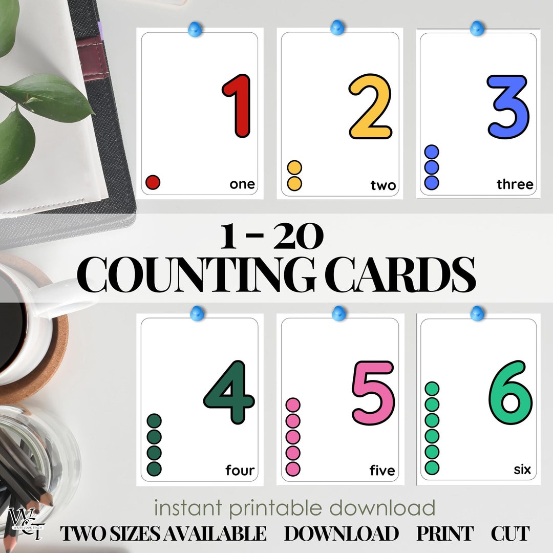 Count to Twenty Cards, Math Flashcards, Early Counting With Bright ...