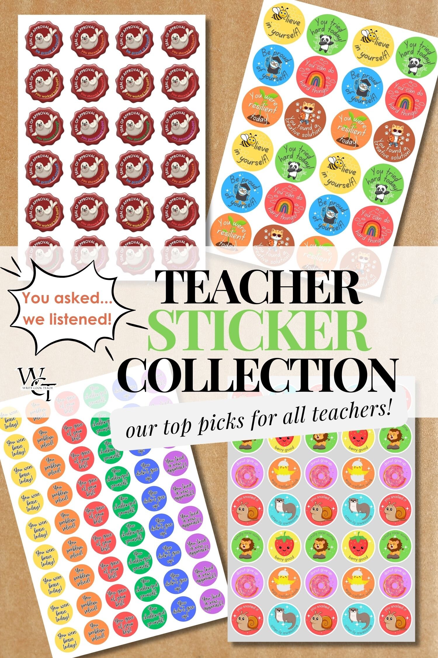 Teacher Sticker Collection Set of 4 Pages for Positive Motivation and ...