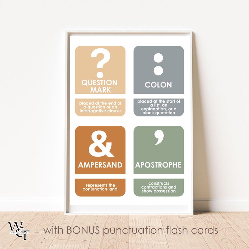Boho Punctuation Anchor Charts With Bonus Punctuation Flash Cards With ...