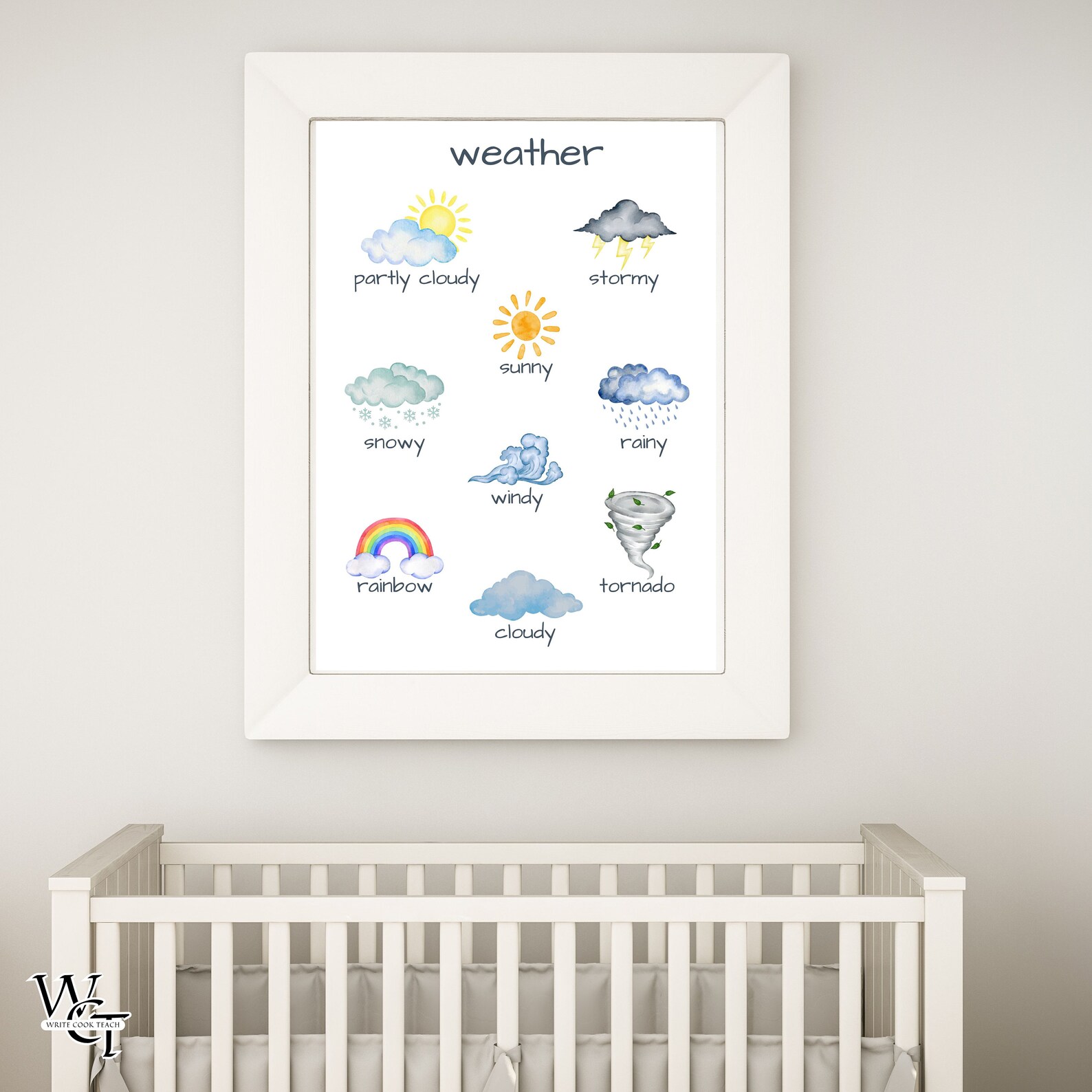 Watercolor Weather Poster, Weather Chart for Kids, Educational Playroom ...