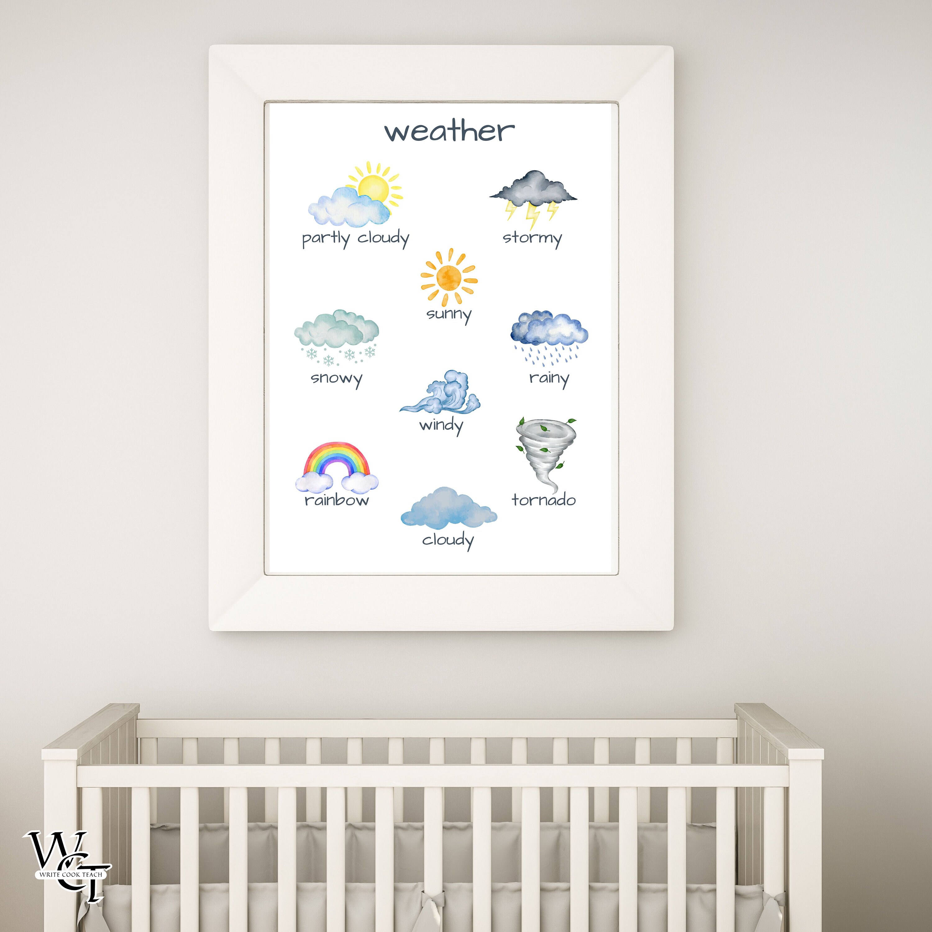 Watercolor Weather Poster, Weather Chart for Kids, Educational Playroom ...