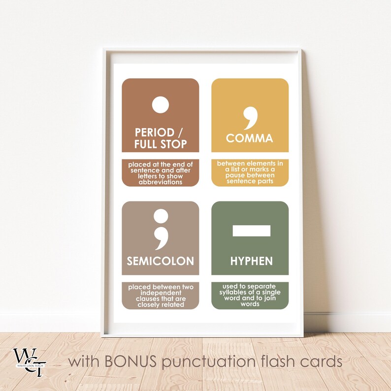Boho Punctuation Anchor Charts With Bonus Punctuation Flash Cards With ...