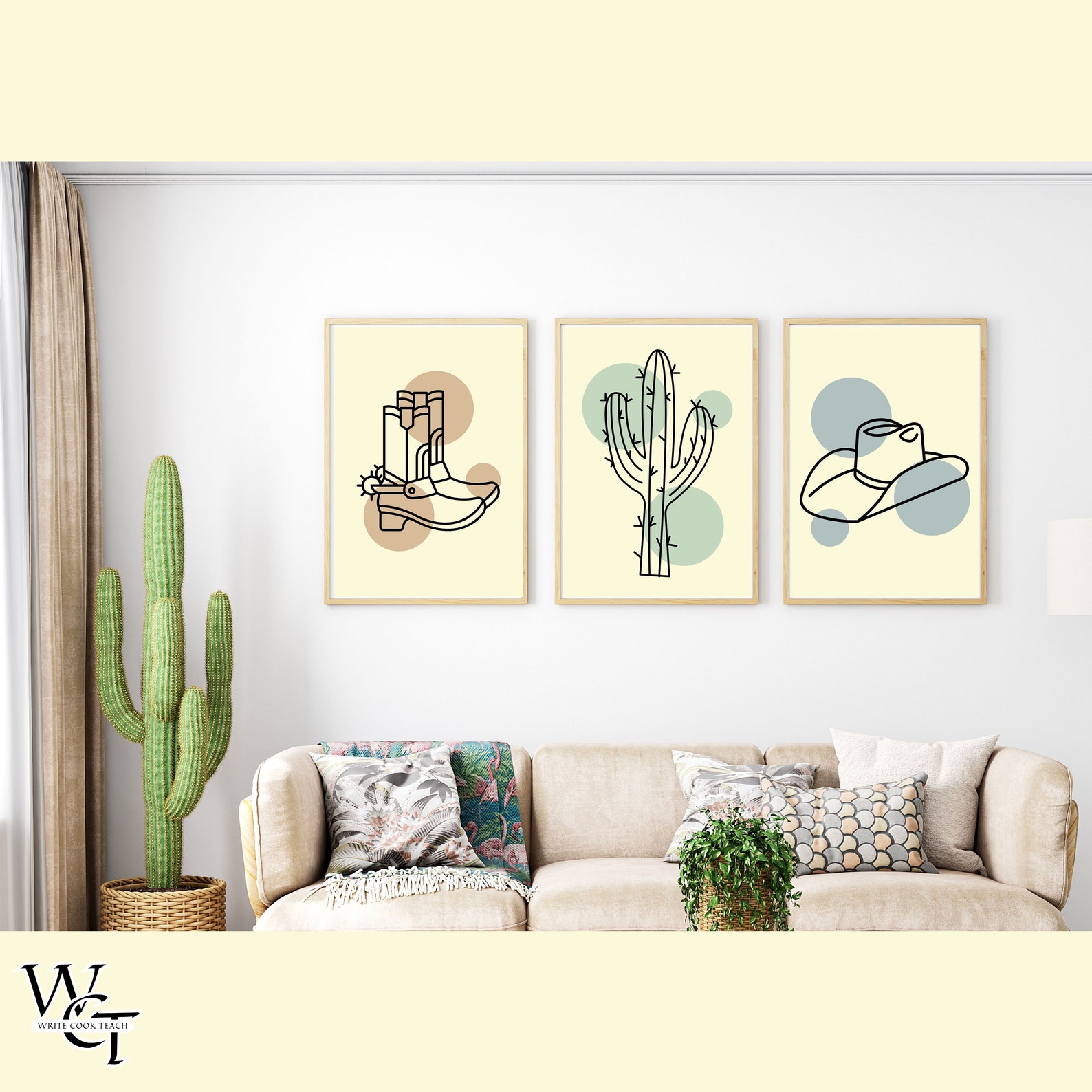 Minimalist Western Cowboy Printable Wall Art Set With Neutral Color ...