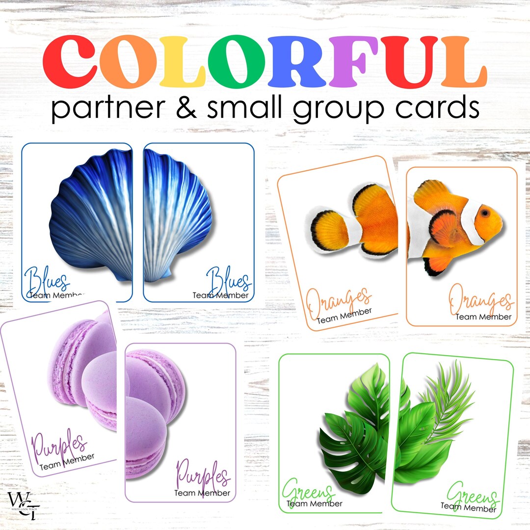 Colorful Partner & Small Group Pairing Cards for up to 36 Students ...