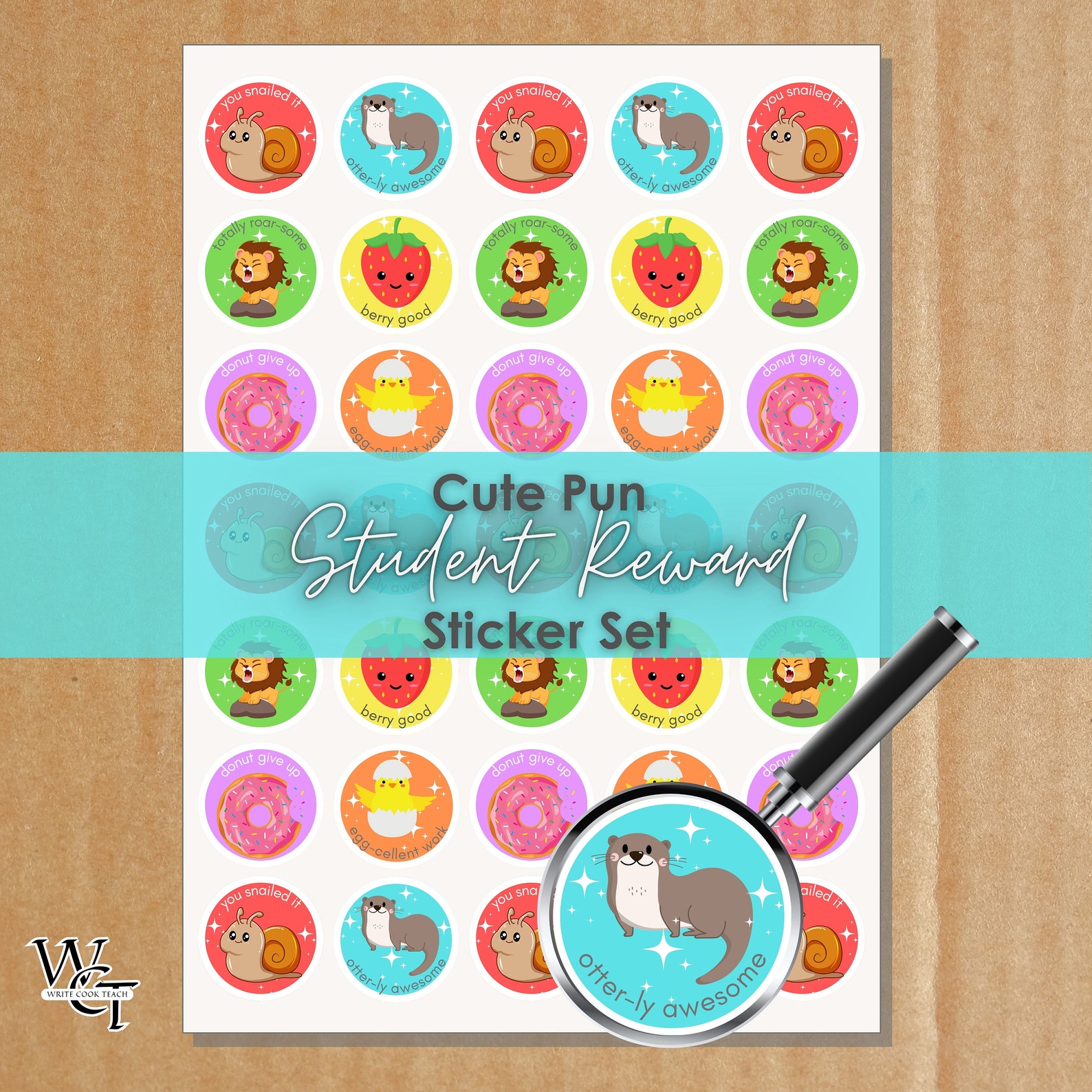 Cute Pun Student Reward Sticker Pack for Teachers, Instant Printable ...