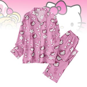 Hello Kitty Pajamas Set Cute Kawaii Kitty Sleepwear For Women Pink