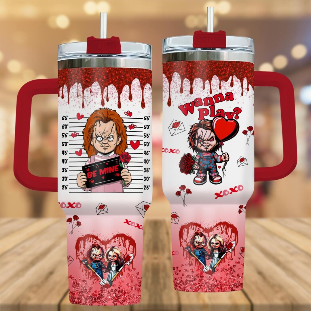 Chucky and Tiffany Valentine Tumbler, Chucky Mugshot Be Mine Tumbler ...