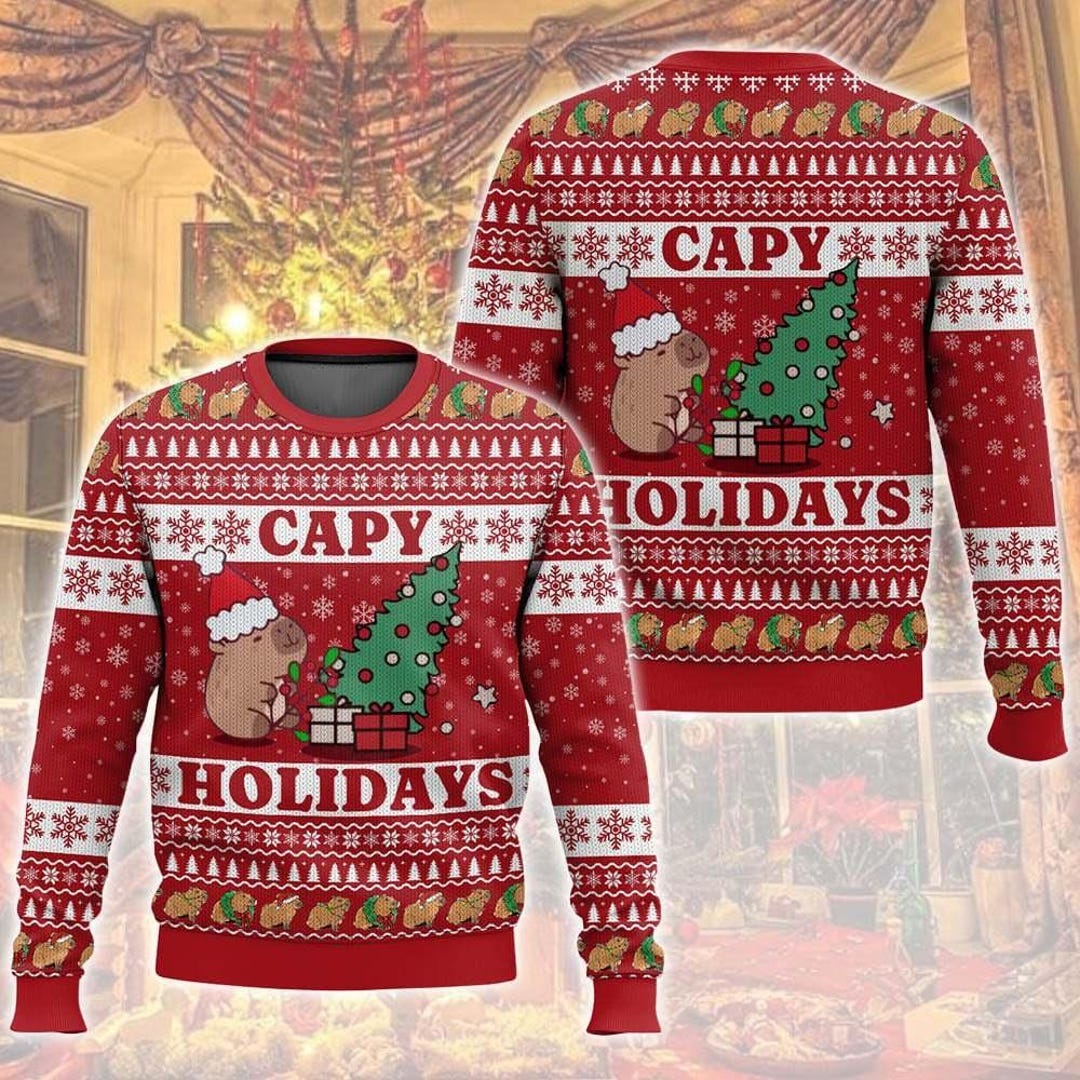 Capy Holidays Capybara Christmas Ugly Sweater, Ugly Xmas Sweater, Funny ...