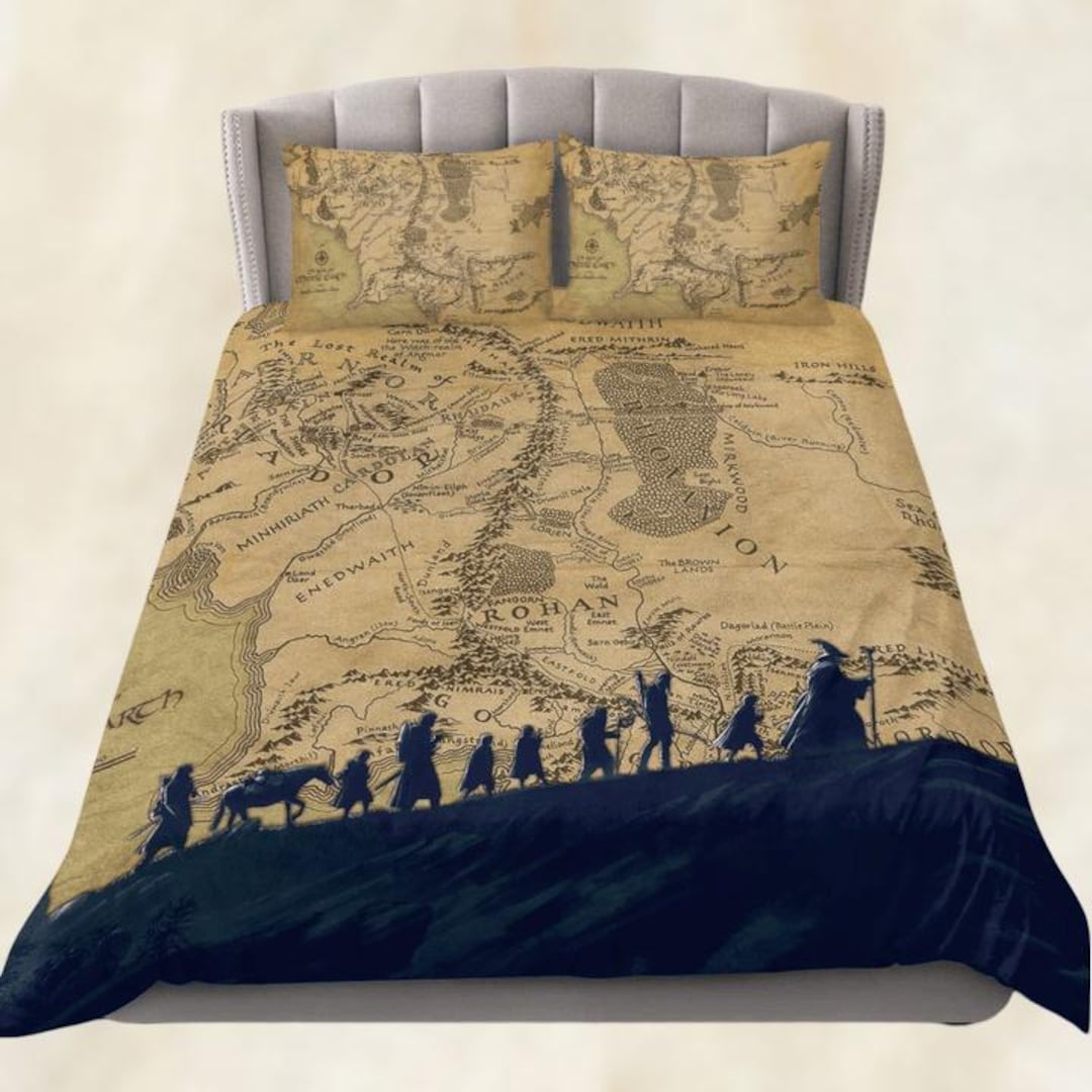 Middle Earth Map Bedding Set, Fellowship Silhouette Duvet Cover ...