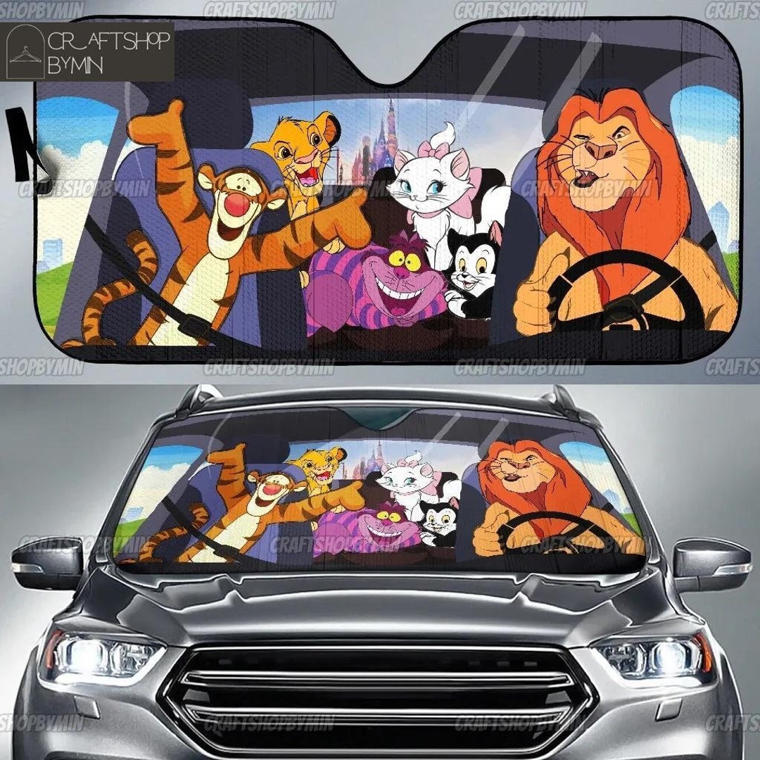 Disney Lion Tiger Cat Driving Car Sun Shade, Simba Tigger Cheshire ...