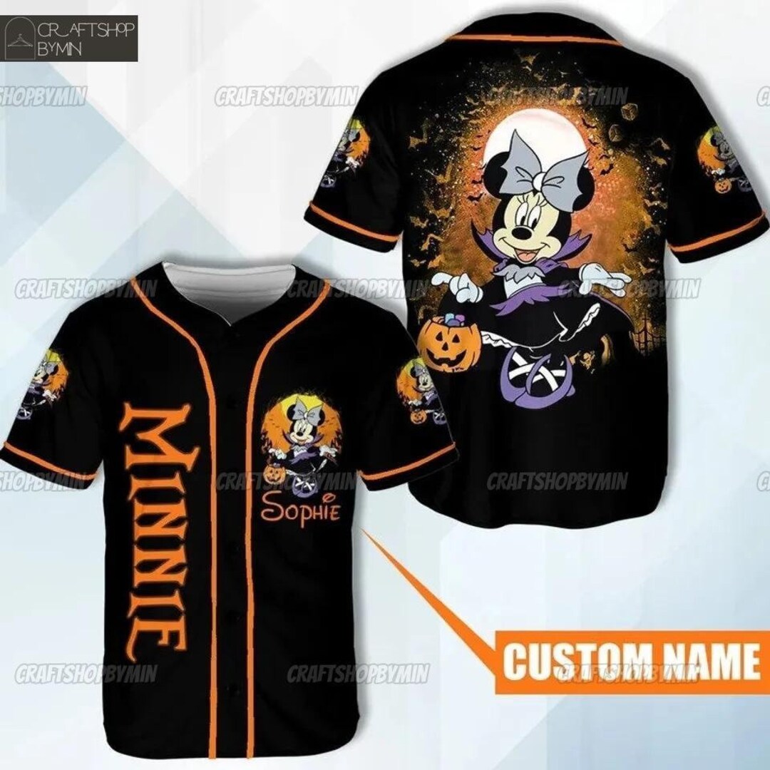 Custom Minnie Halloween Baseball Jersey, Minnie Pumpkin Jersey Shirt ...