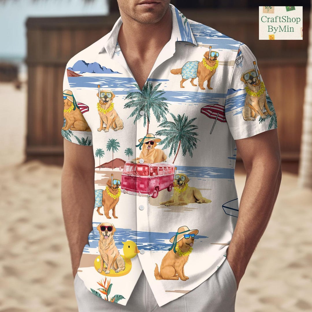 Golden Retriever Hawaiian Shirt, Dogs Button up Shirt, Summer Shirt for ...