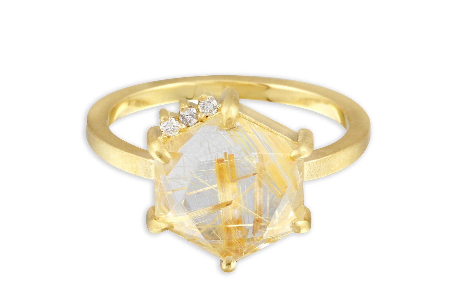 10K Gold Hexagon Rutile Quartz and Diamond Ring Aislinn - Etsy
