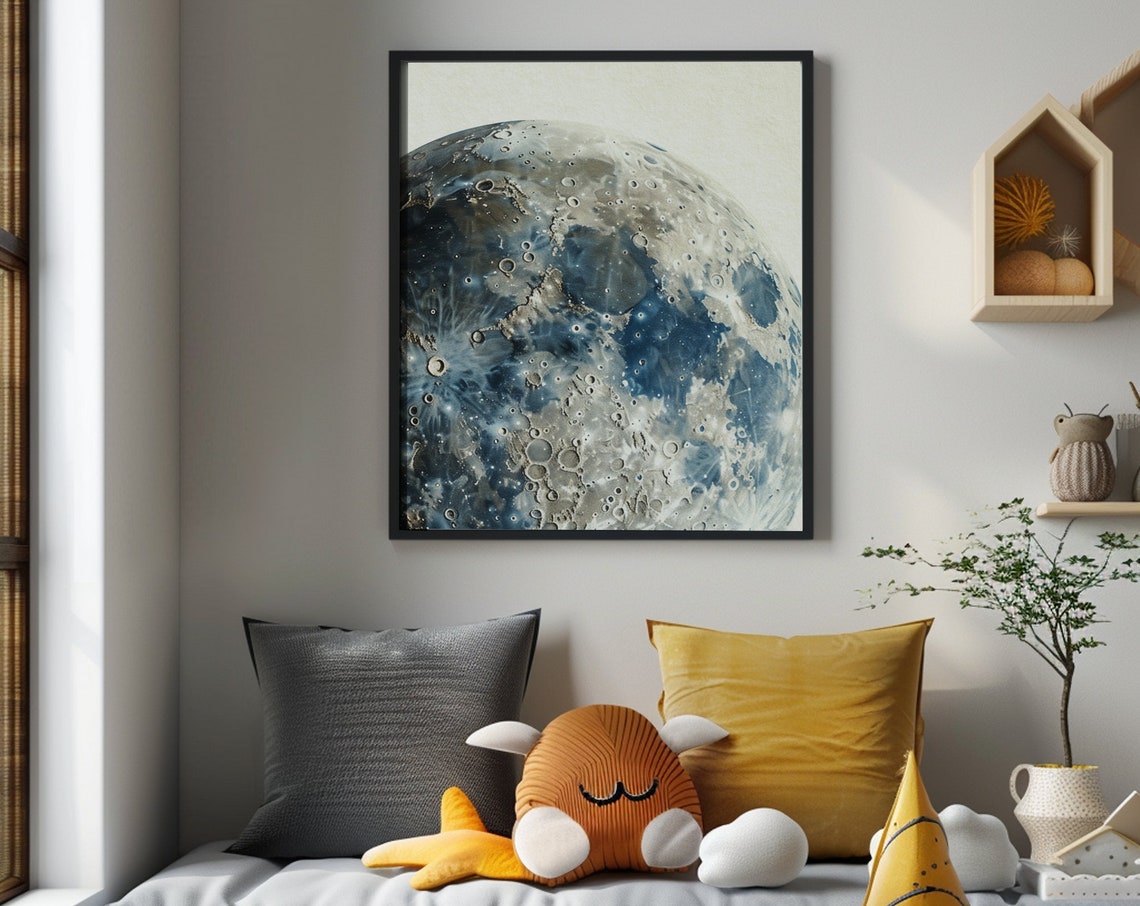 Moon Print,watercolor Painted Moon,beautiful Bright Moon,moon ...