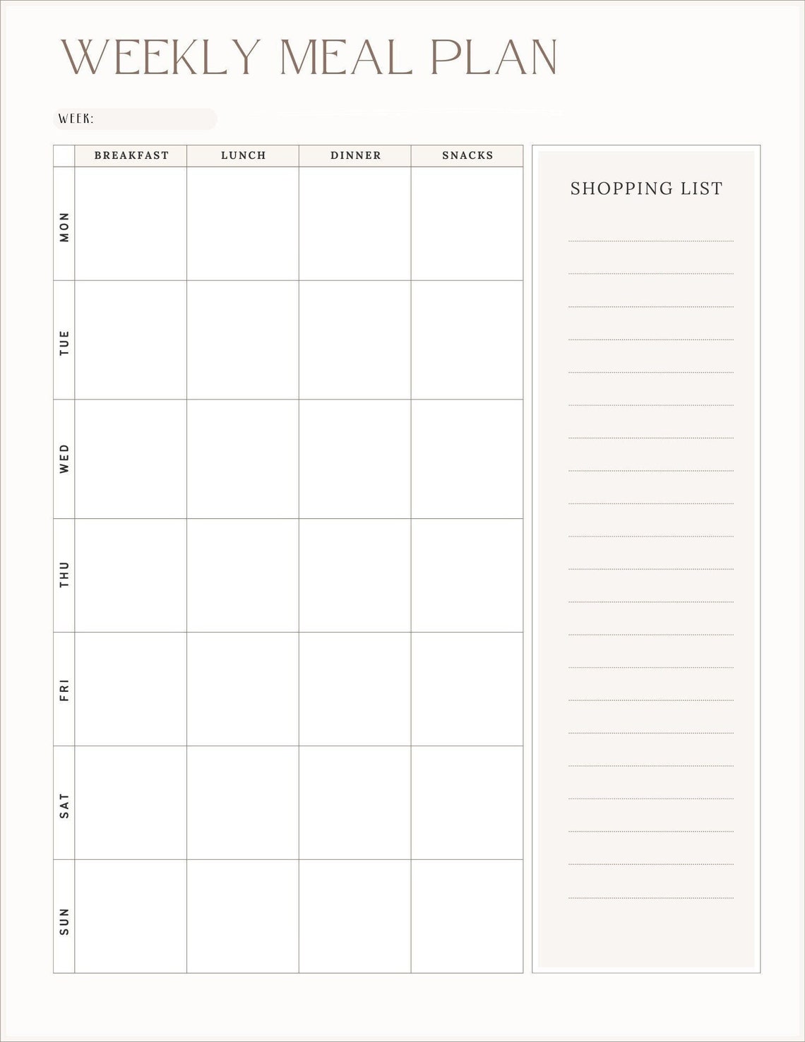 Weekly Meal Plan and Grocery List, Download Printable Pdf Meal Plan ...
