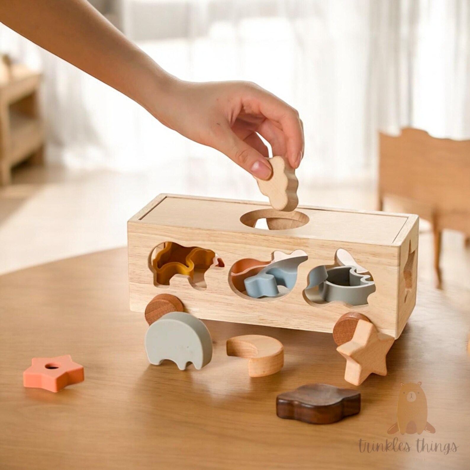 Wooden Pull Along Car, Montessori Shape Sorter Toy, Car Shape Matching ...