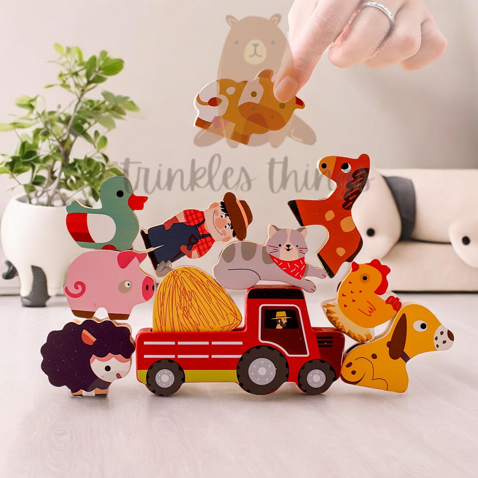 Montessori Animal Stacking Farm, Wooden Farm, Threading Rope ...