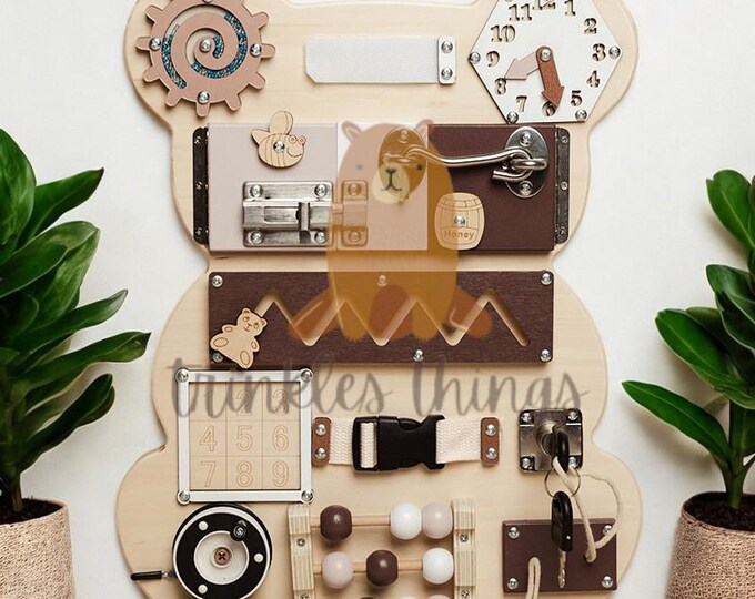 Teddy Bear Busy Board, Wooden Montessori Game, Busy Board Early ...