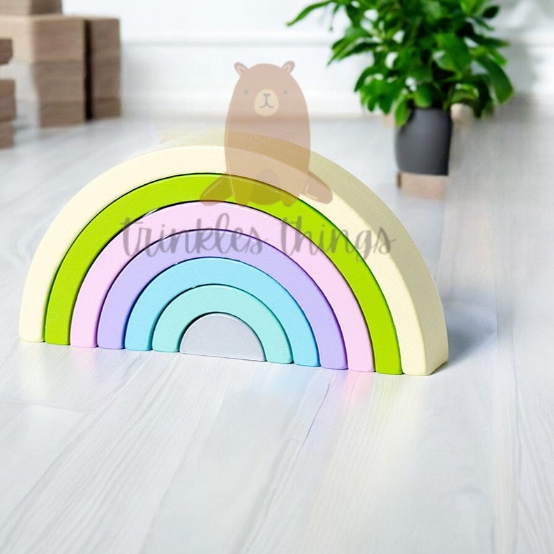 Wooden Rainbow Stack, Rainbow Arch Blocks, Montessori Education Toy ...