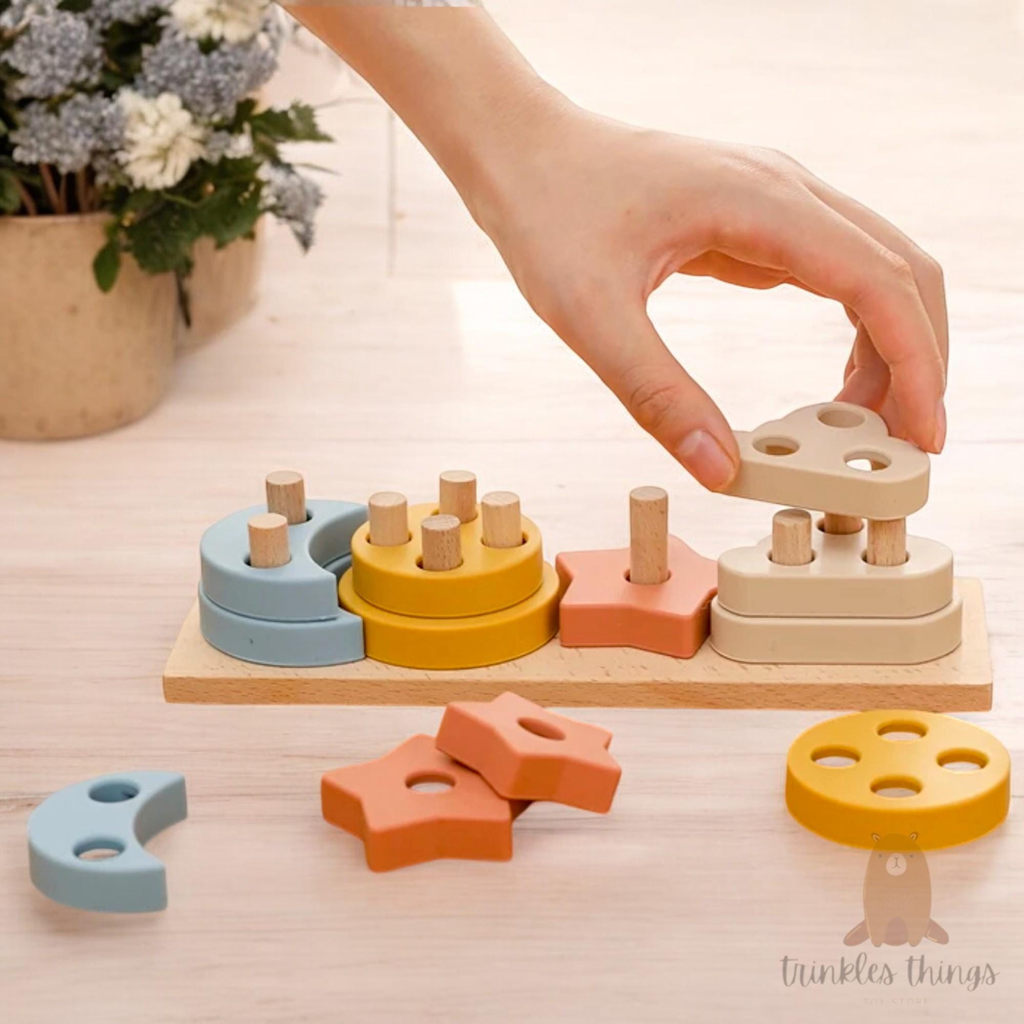 Wooden Pull Along Car, Montessori Shape Sorter Toy, Car Shape Matching ...