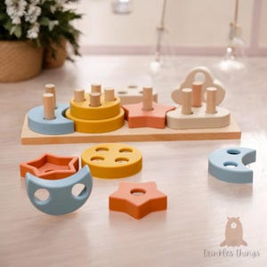 Wooden Pull Along Car, Montessori Shape Sorter Toy, Car Shape Matching ...