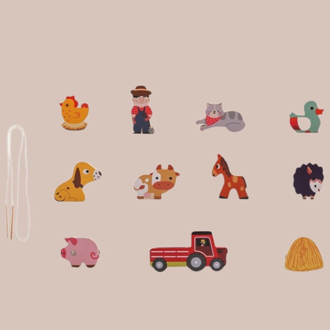 Montessori Animal Stacking Farm, Wooden Farm, Threading Rope ...