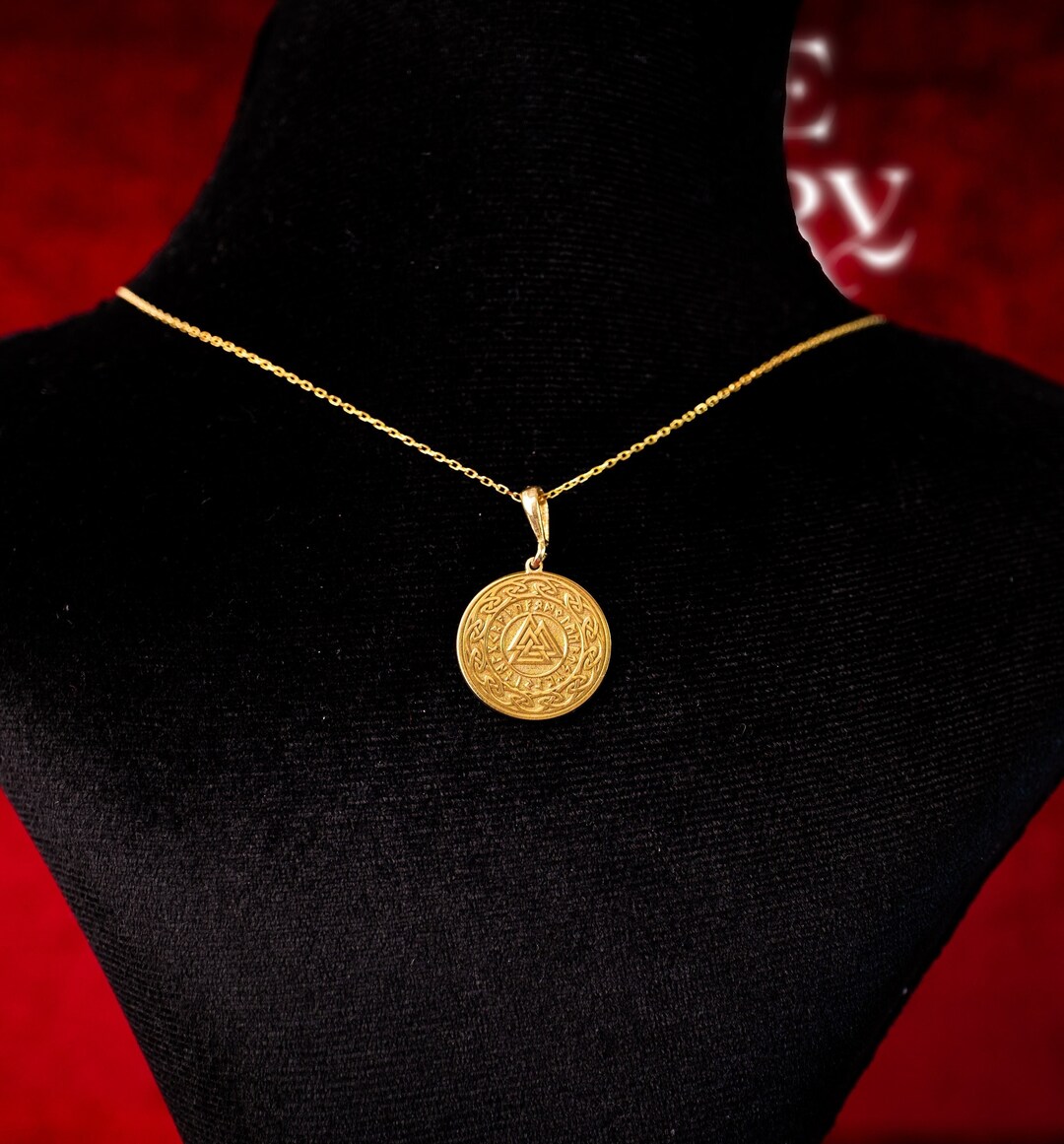 Vikings Gold Necklace 14K Solid Gold Odin's Drengr Symbol Valknut Coin ...
