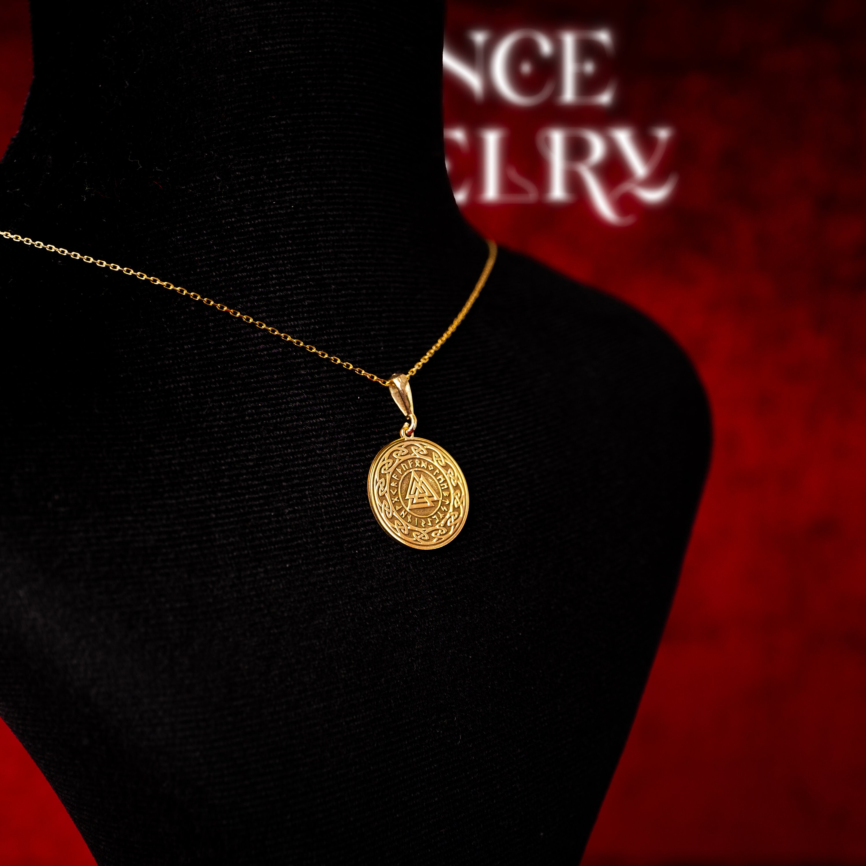 Vikings Gold Necklace 14K Solid Gold Odin's Drengr Symbol Valknut Coin ...