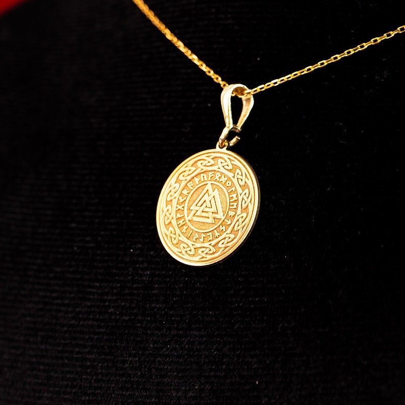 Vikings Gold Necklace 14K Solid Gold Odin's Drengr Symbol Valknut Coin ...