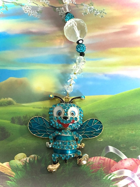Cute Glittery Sparkly Happy Face Blue Bumblebee Suncatcher | Etsy