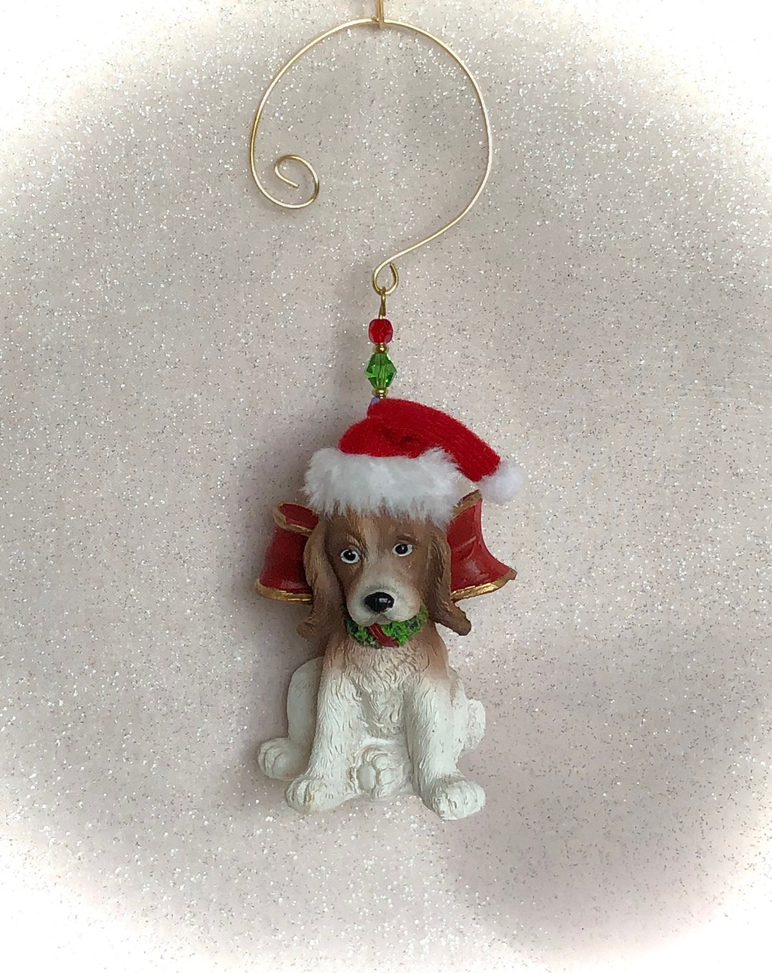 Cute Cocker Spaniel Christmas Ornament W/big Red Bow Handmade Hanger ...