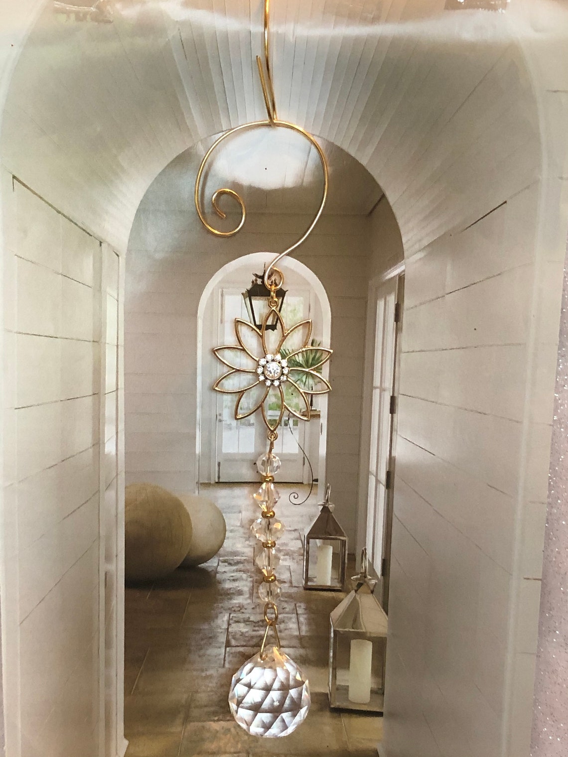 Beautiful Gold Metal Flower Suncatcher With Swarovski Crystal | Etsy