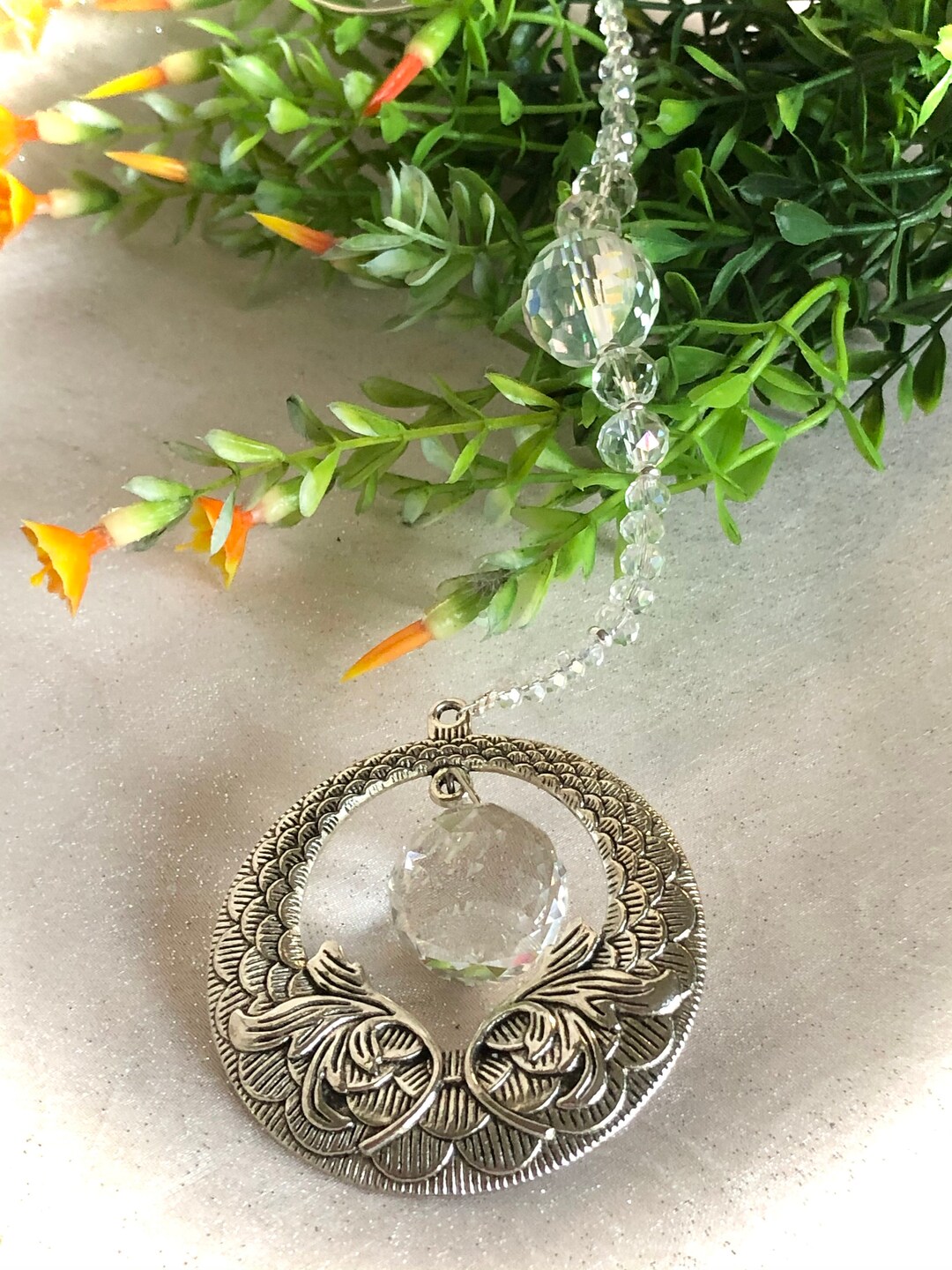 Beautiful Silver Disc Suncatcher With 20mm Asfour Crystal and 20mm AB ...