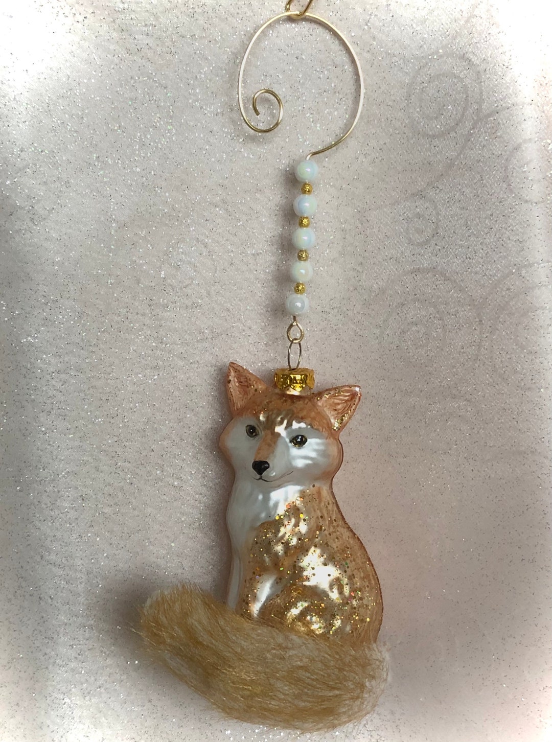 Glass Animal Golden Fox With Big Fluffy Tail Glass Christmas Ornament ...