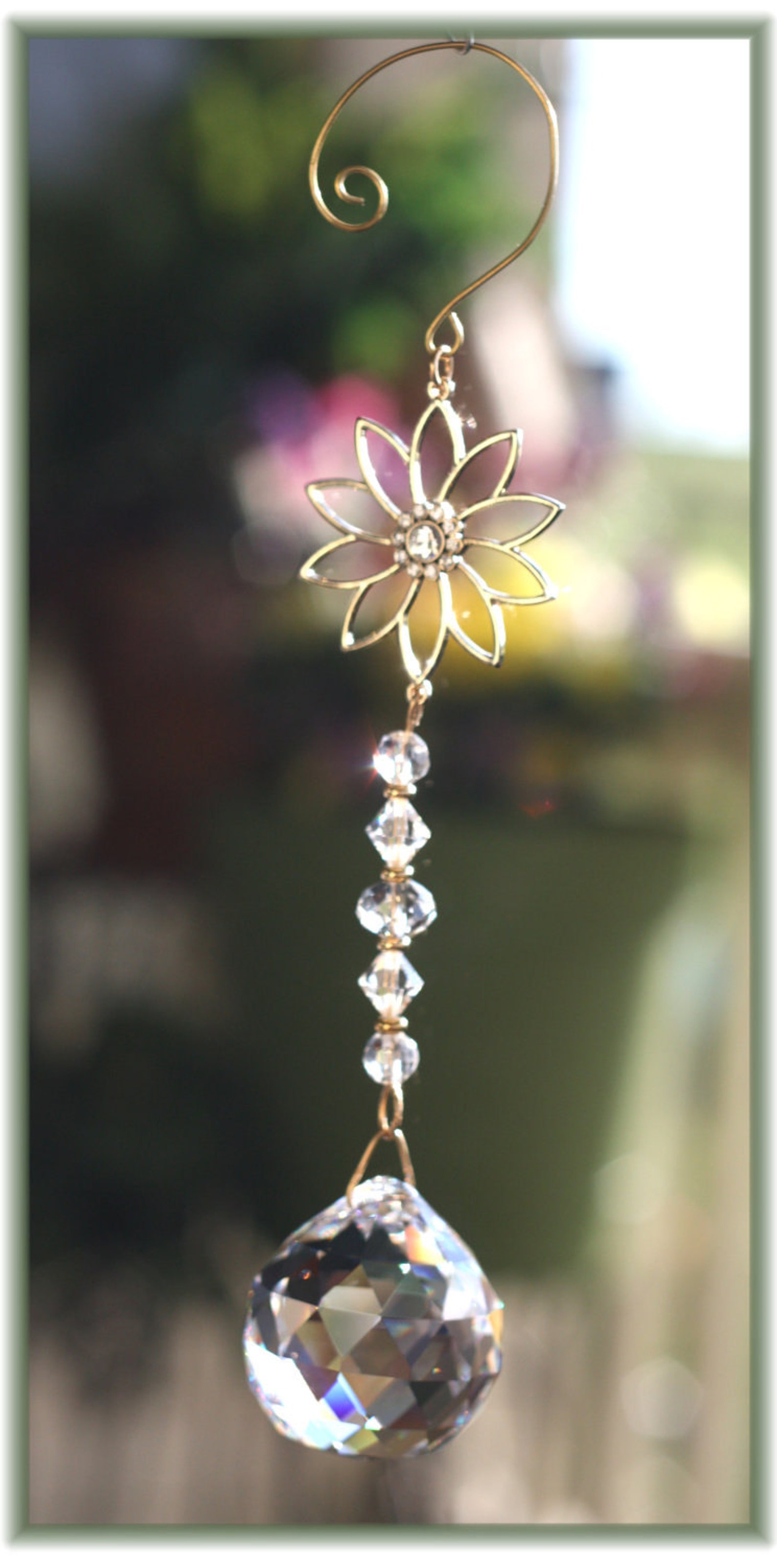 Beautiful Gold Metal Flower Suncatcher With Swarovski Crystal | Etsy
