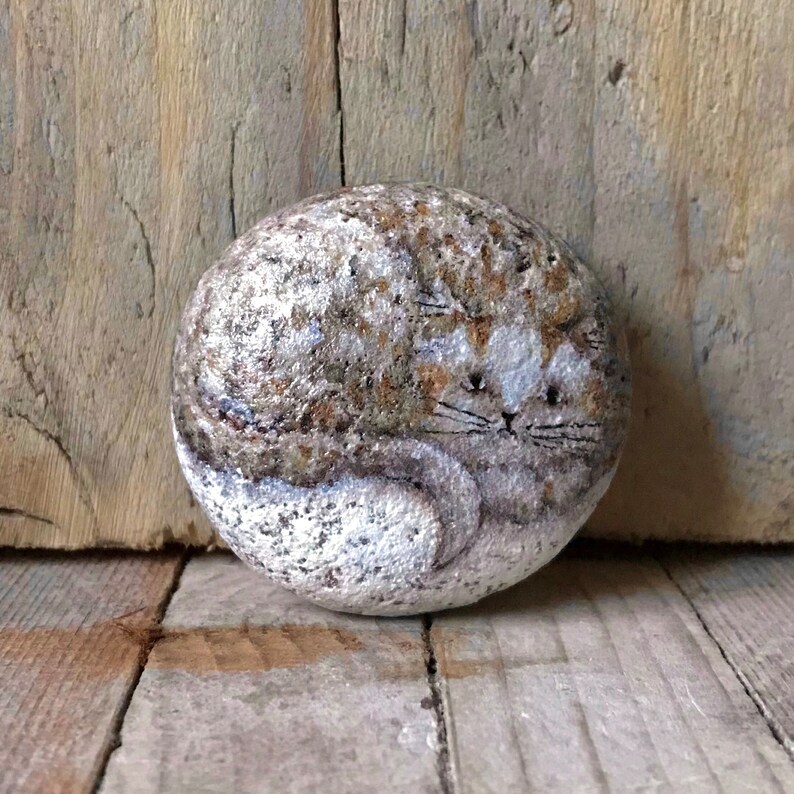Hand Painted Stone Silver Tabby Cat Paperweight Accent Stone - Etsy UK