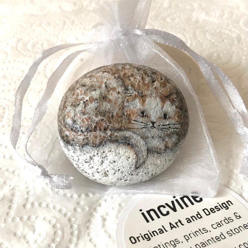Hand Painted Stone Silver Tabby Cat Paperweight Accent Stone - Etsy UK