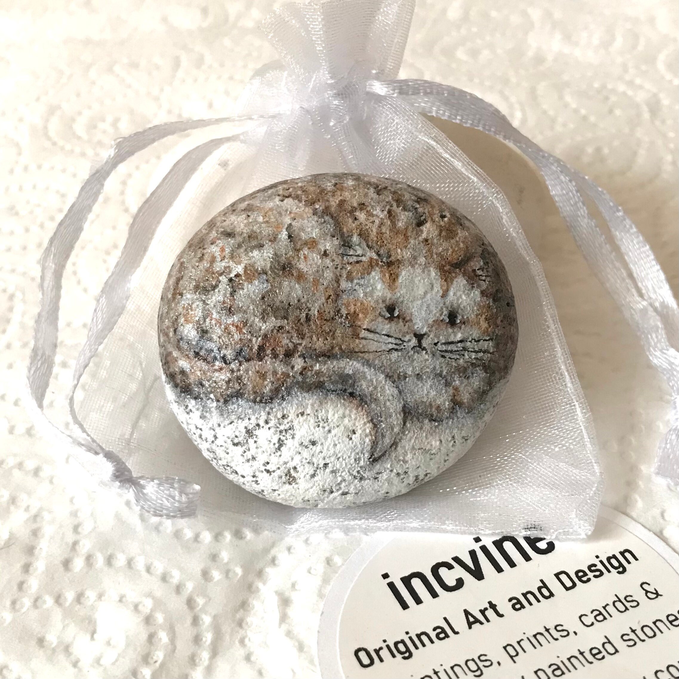 Hand Painted Stone Silver Tabby Cat Paperweight Accent Stone - Etsy UK