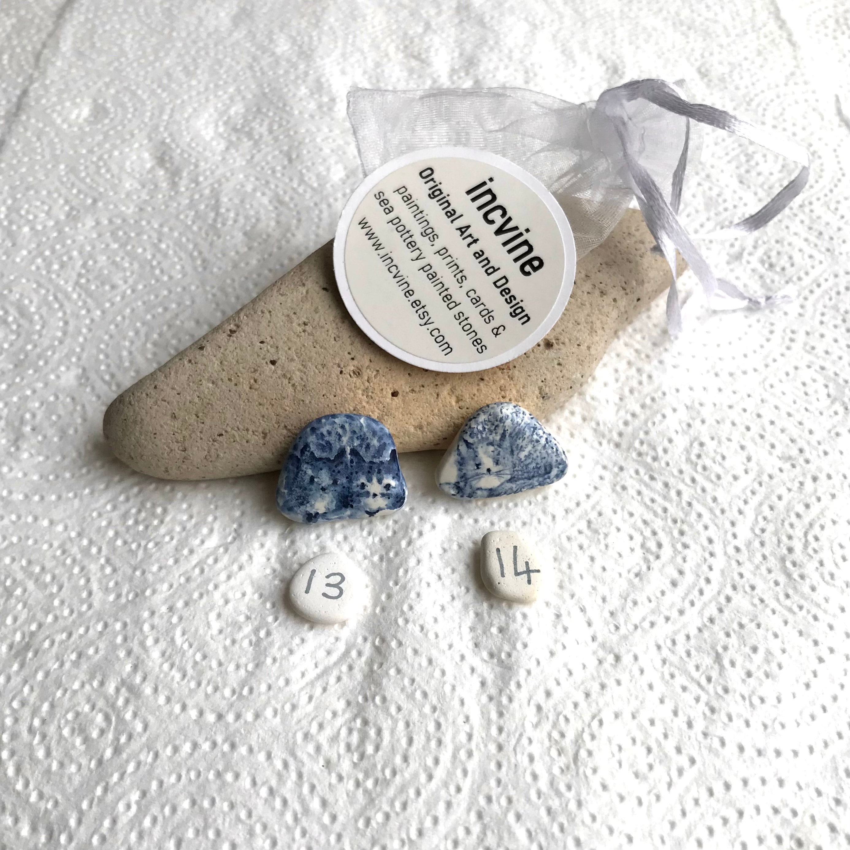 Cute Cat Painted Stone Hand Painted Sea Pottery Cabochon Small Pocket ...