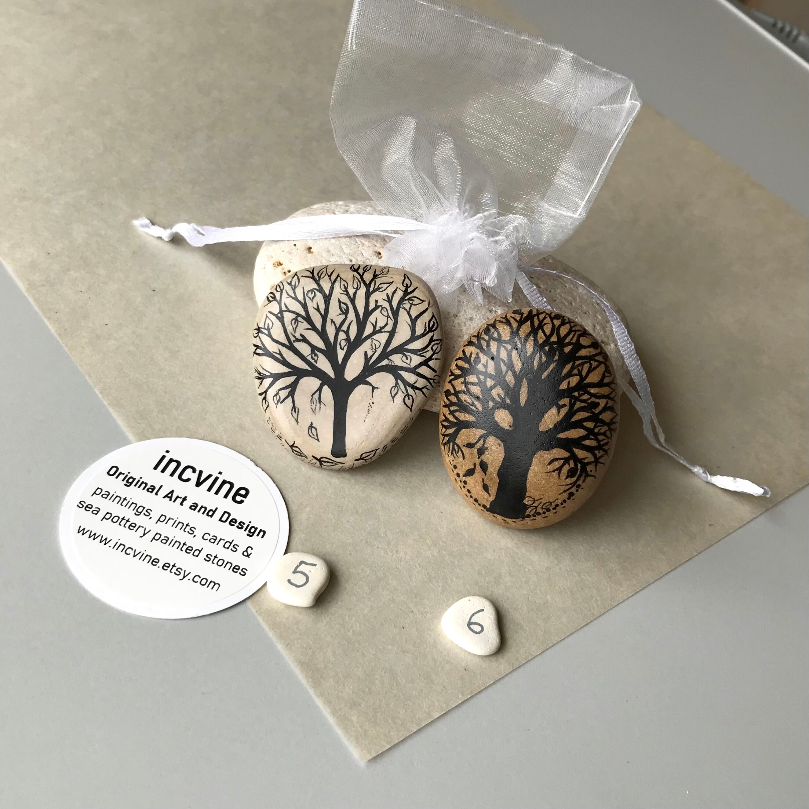Hand Painted Tree on Natural Stone Tree of Life Painted Stone Ornament ...