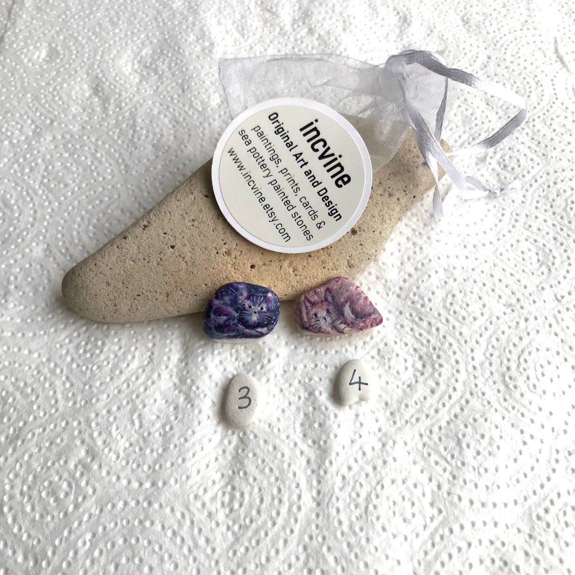 Hand Painted Sea Pottery Cat Painted Stone Small Pocket Stone Cabochon ...