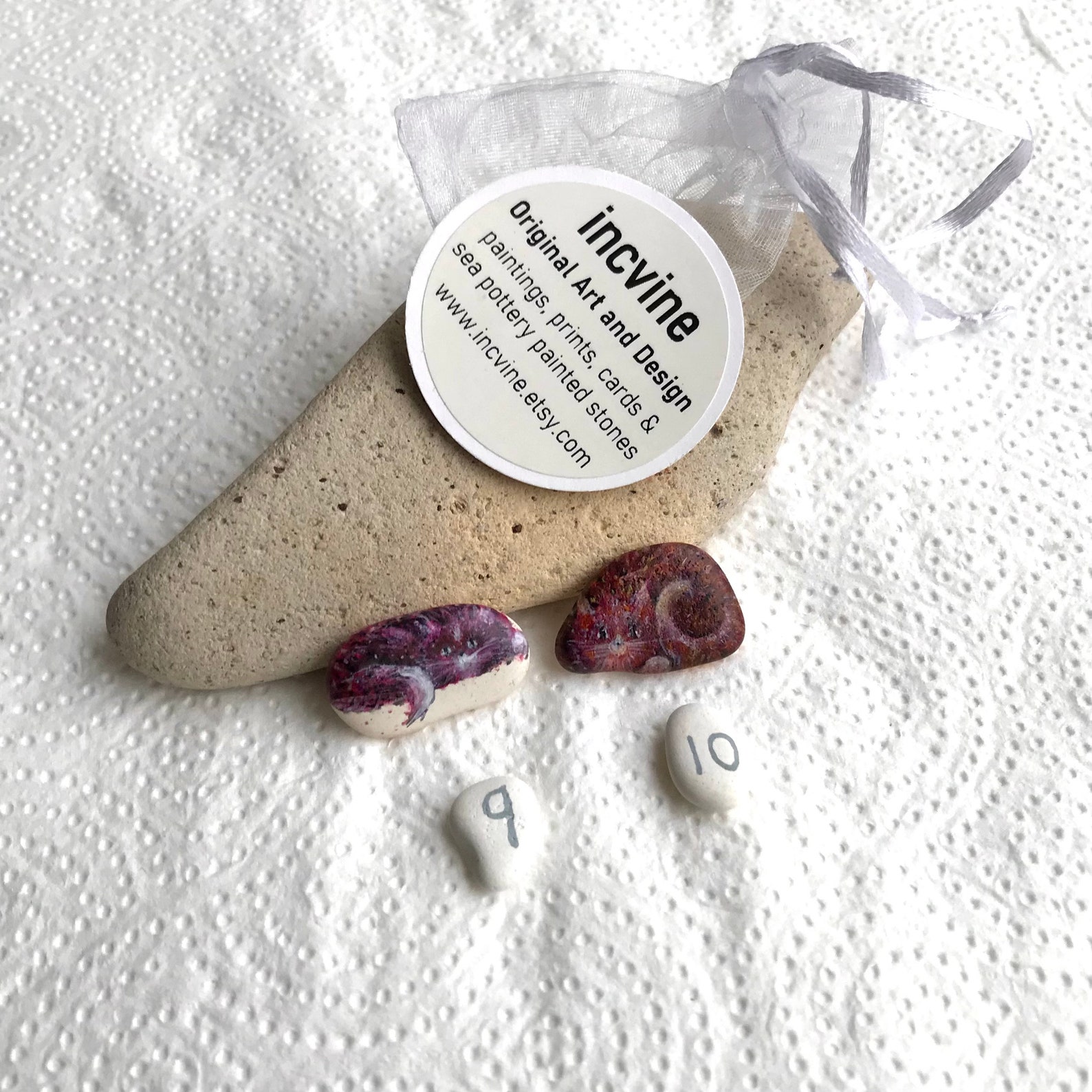 Hand Painted Sea Pottery Cat Painted Stone Small Pocket Stone Cabochon ...