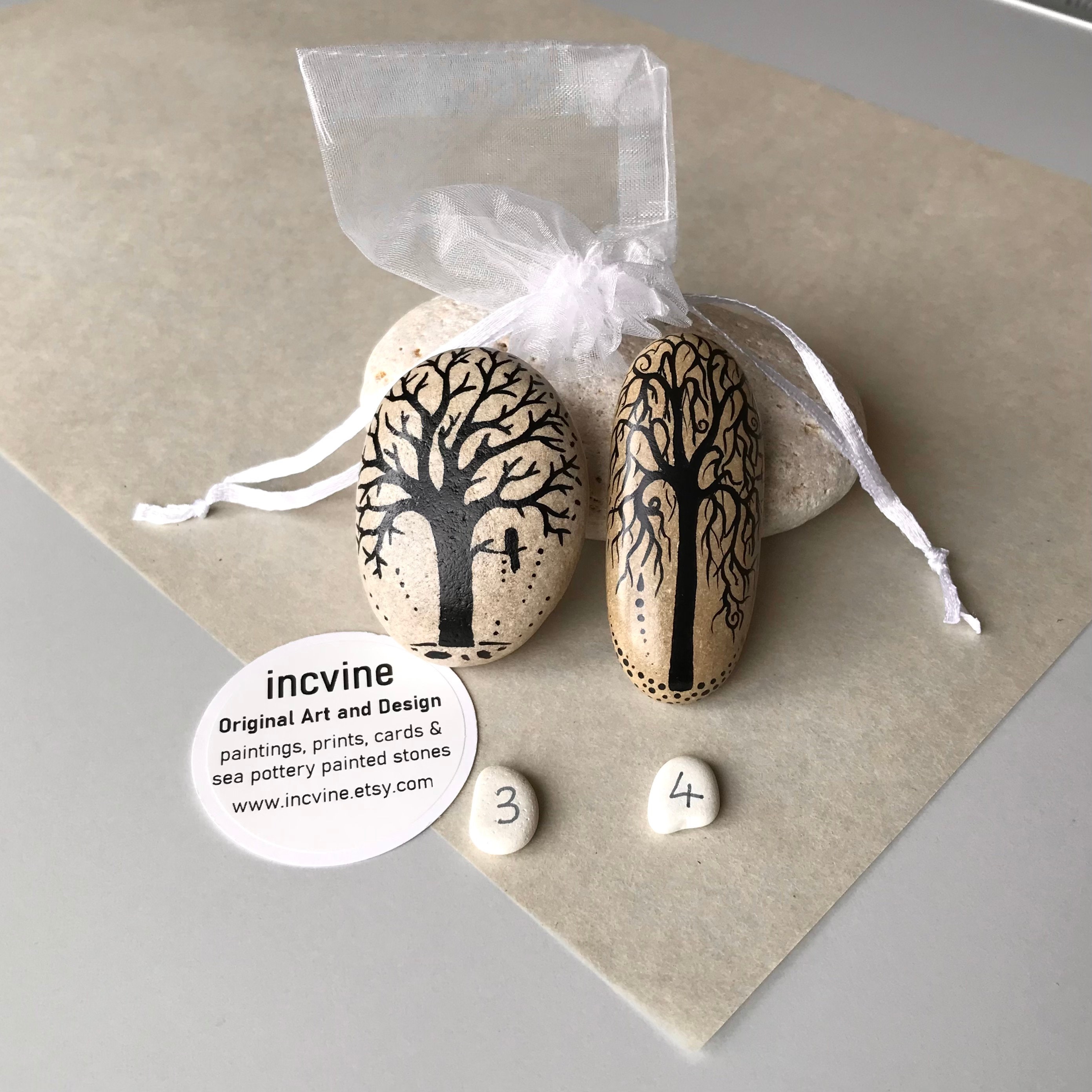 Hand Painted Tree on Natural Stone Tree of Life Painted Stone Ornament ...